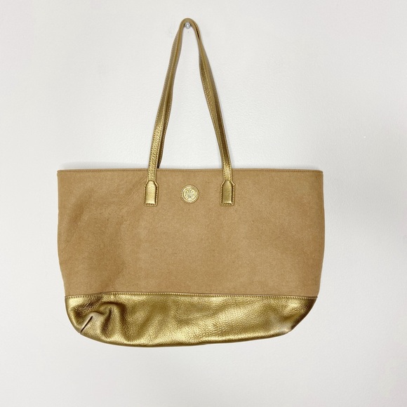 Tory Burch | Bags | Tory Burch Emmy Wool Felt East West Tote Bag Gold ...